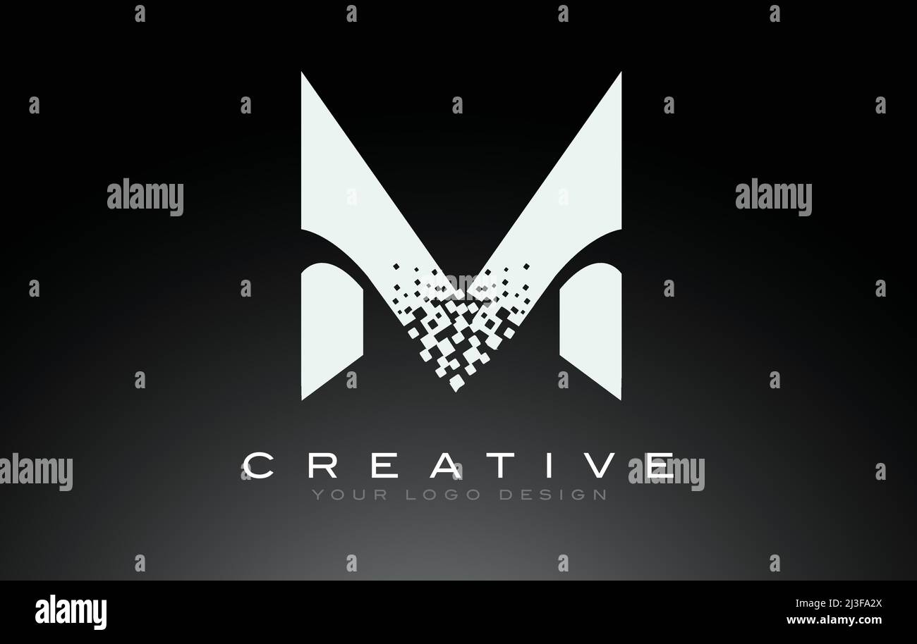 M Initial Letter Logo Design with Digital Pixels in Black and White ...