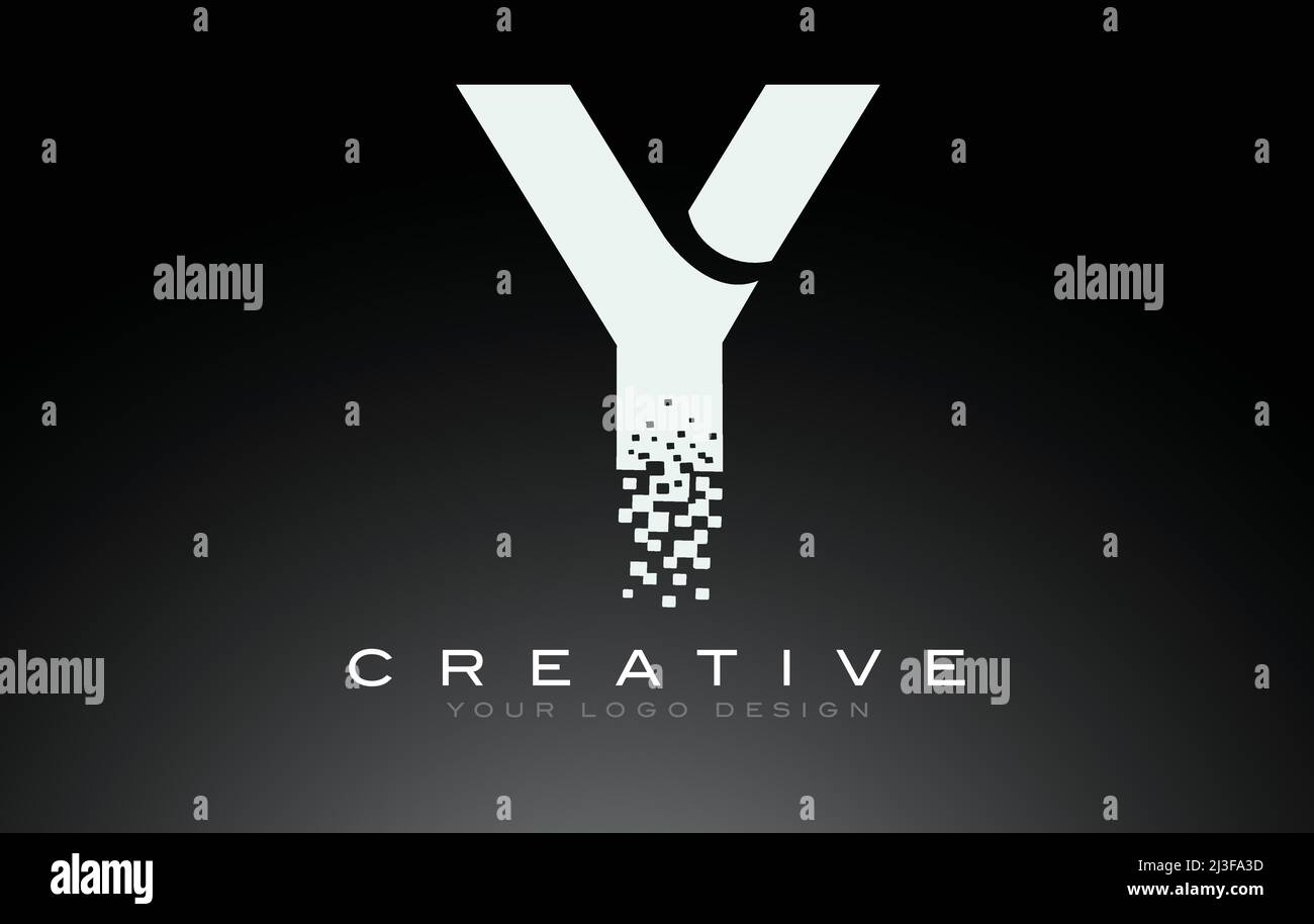 Y Initial Letter Logo Design with Digital Pixels in Black and White ...