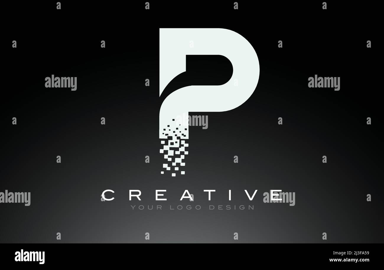 P Initial Letter Logo Design with Digital Pixels in Black and White ...