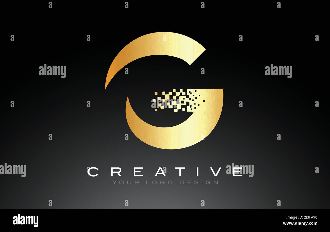 G Initial Letter Logo Design with Digital Pixels in Golden Colors Stock ...