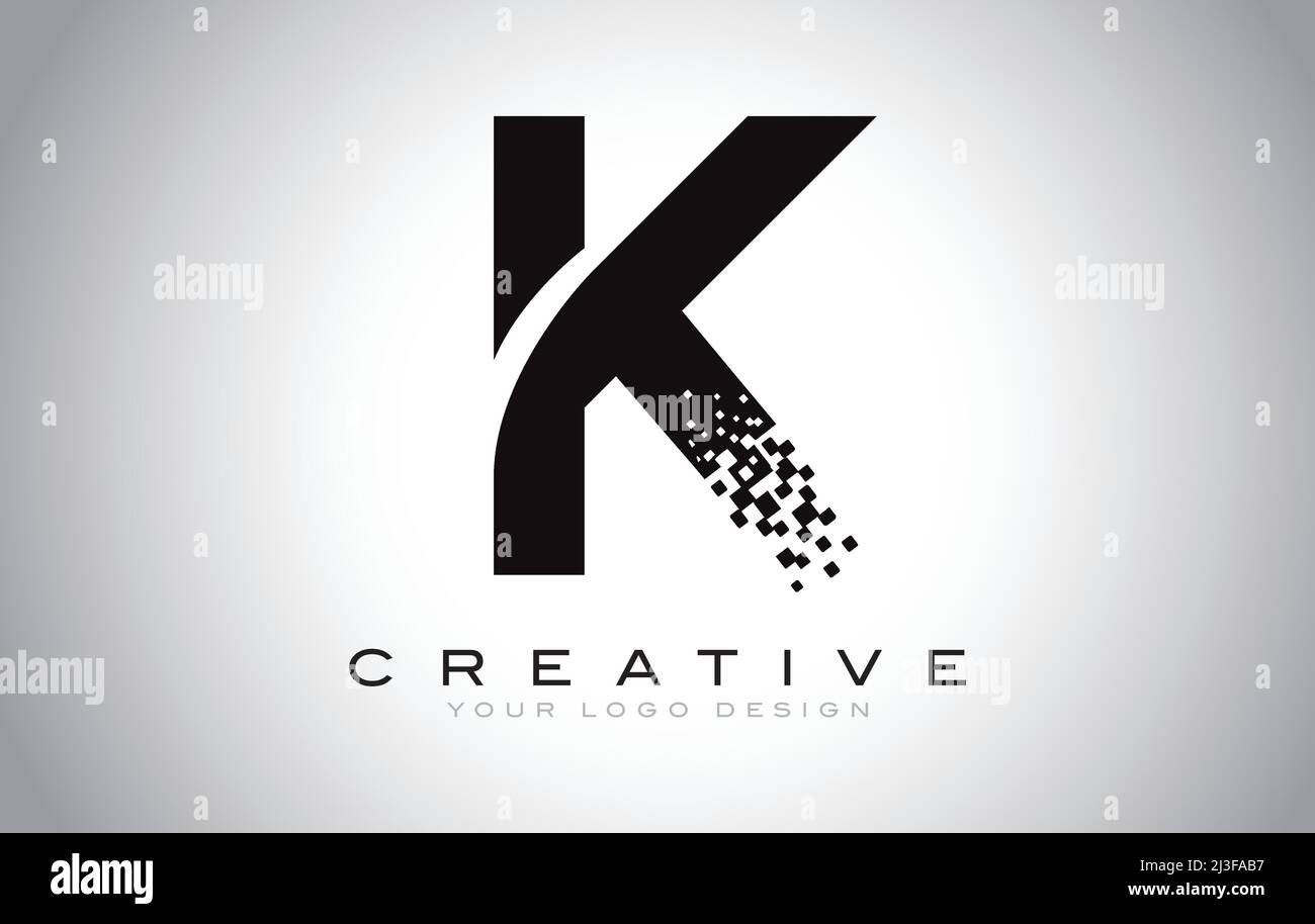 K Initial Letter Logo Design with Digital Pixels in Black and White ...