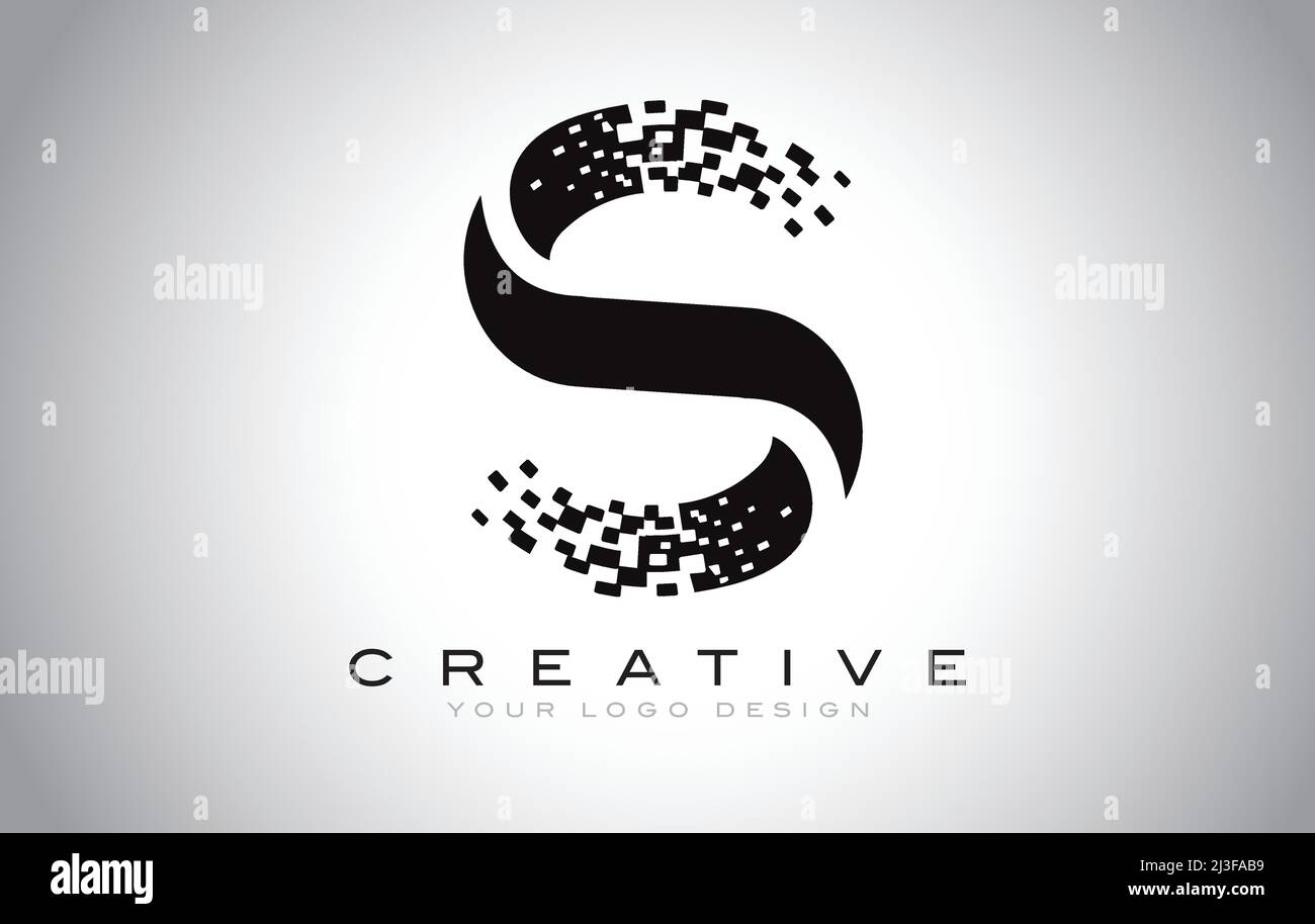 S Initial Letter Logo Design with Digital Pixels in Black and White ...