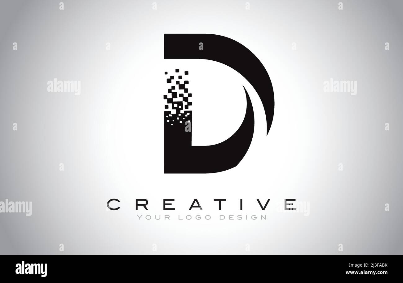 D Initial Letter Logo Design with Digital Pixels in Black and White ...