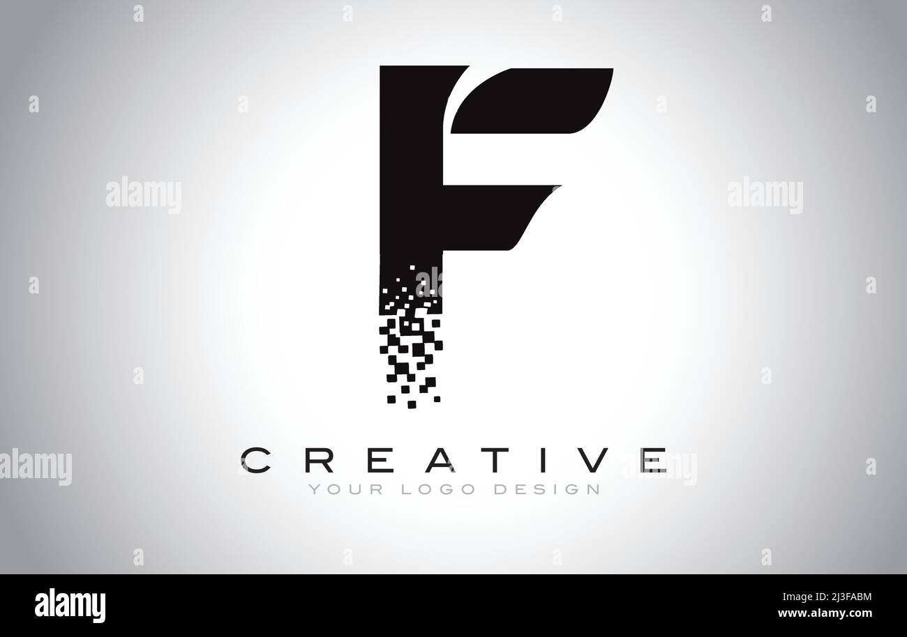 F Initial Letter Logo Design with Digital Pixels in Black and White ...