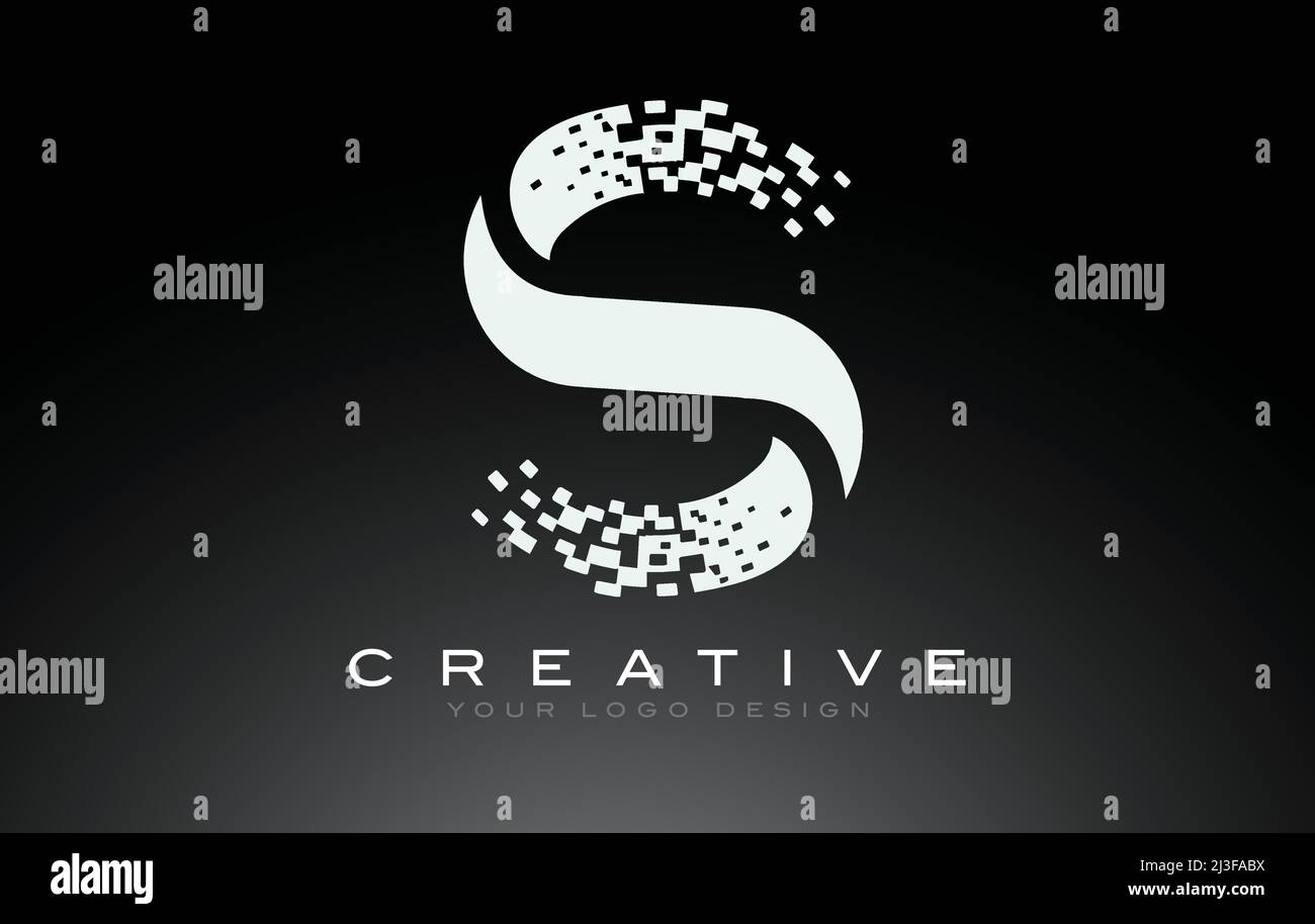 S Initial Letter Logo Design with Digital Pixels in Black and White ...