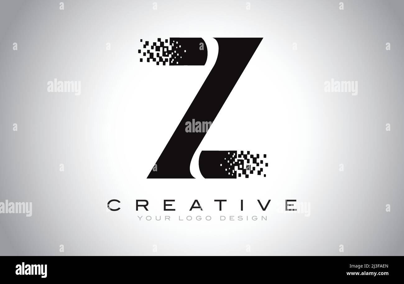 Z Initial Letter Logo Design with Digital Pixels in Black and White ...