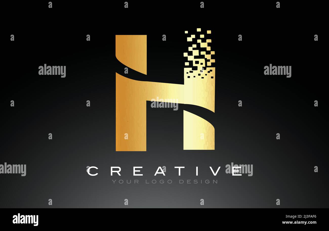H Initial Letter Logo Design with Digital Pixels in Golden Colors Stock ...