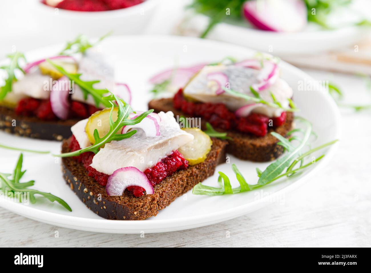 White herring smorrebrod hi-res stock photography and images - Alamy