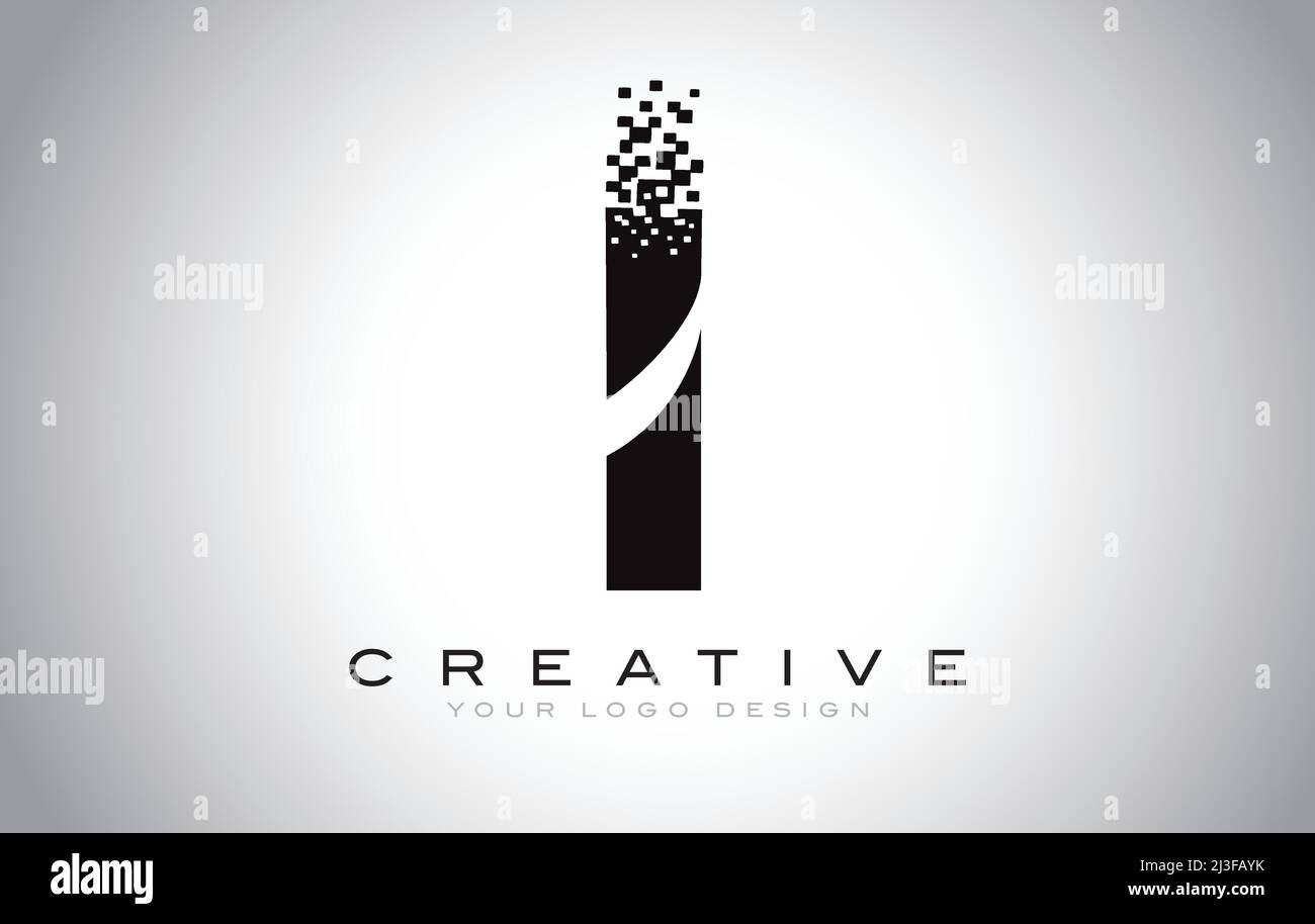 I Initial Letter Logo Design with Digital Pixels in BBlack and White ...