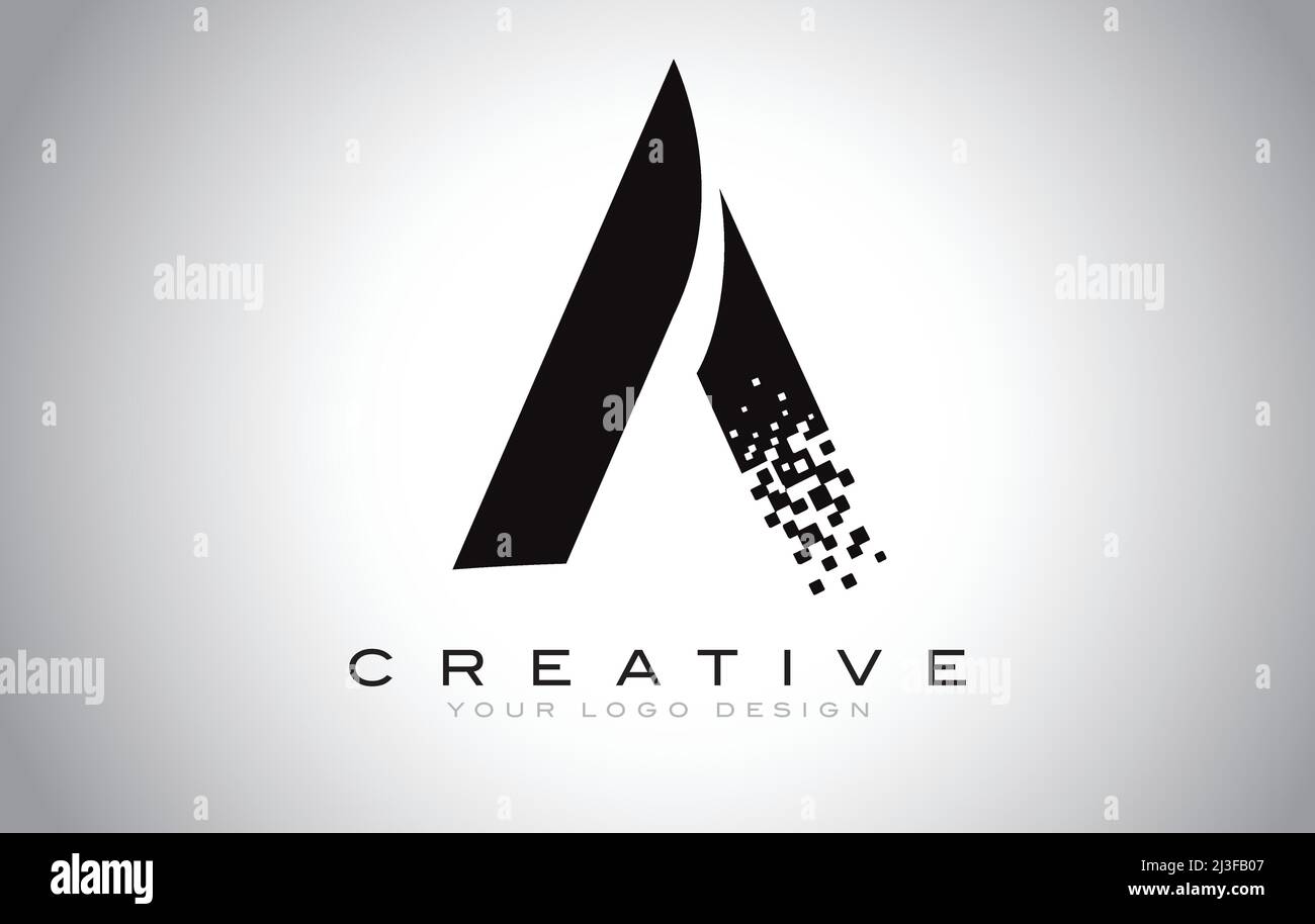 A Initial Letter Logo Design with Digital Pixels in Black and White ...