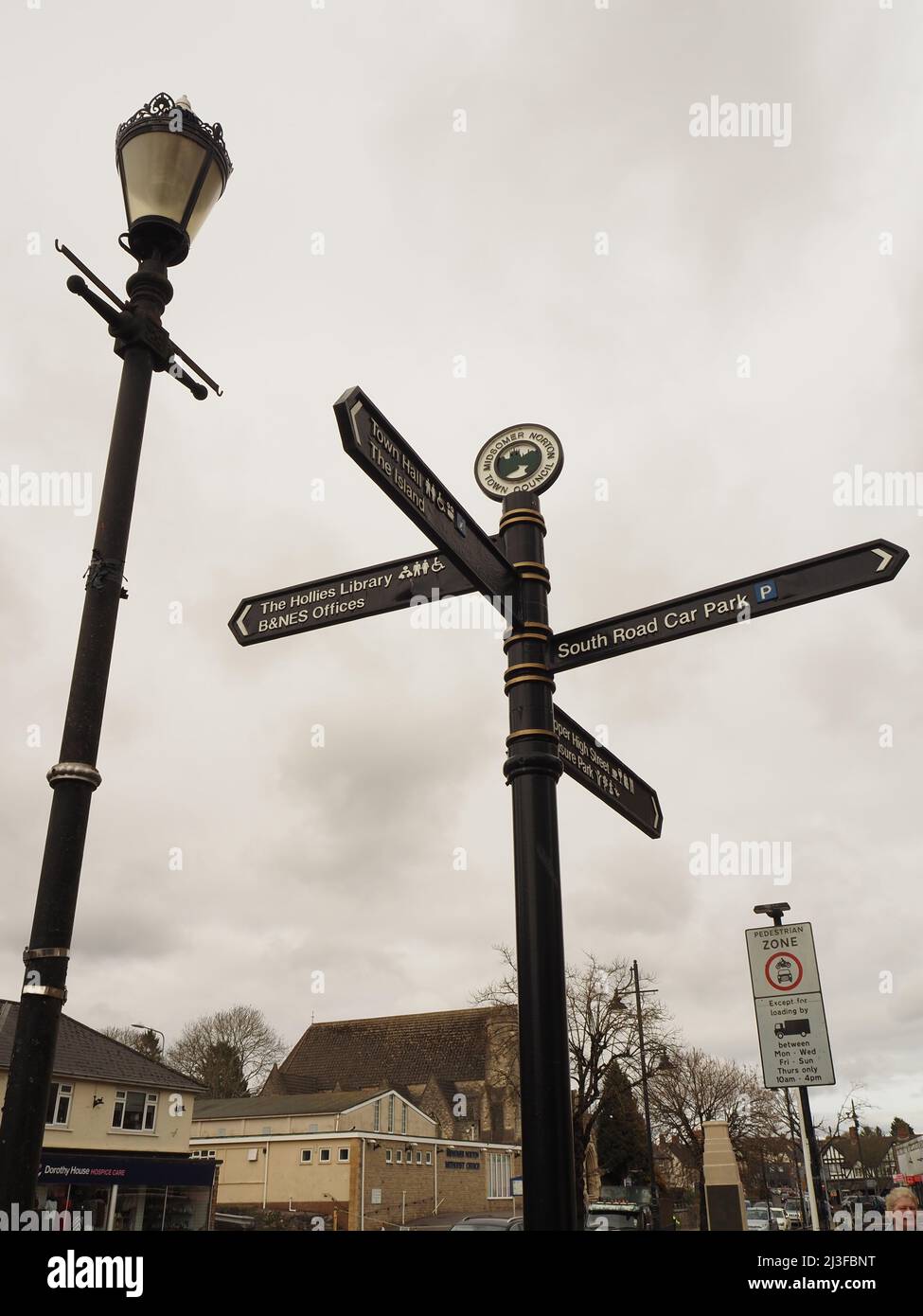 Direction signs for pedestrians in Midsomer Norton, Somerset Stock ...