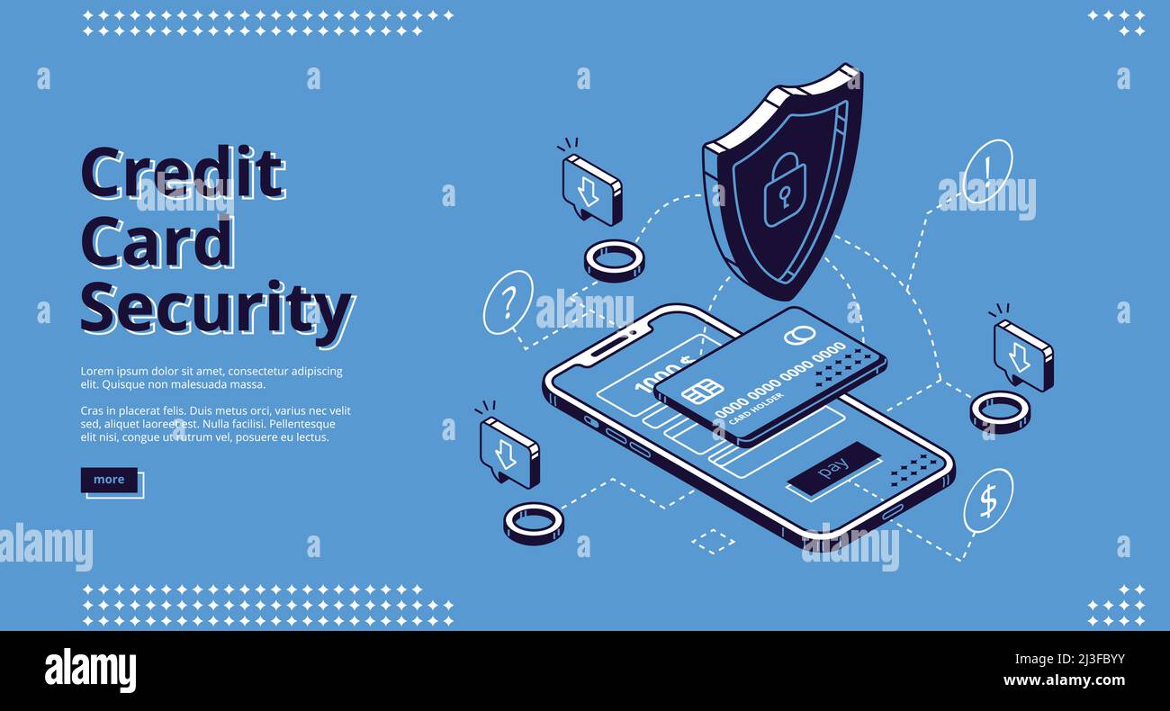 Credit card security isometric landing page. Money protection, online ...