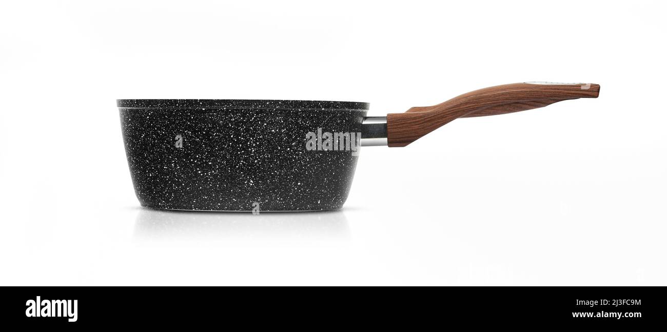 Modern frying pan with non-stick granite coating isolated on white ...