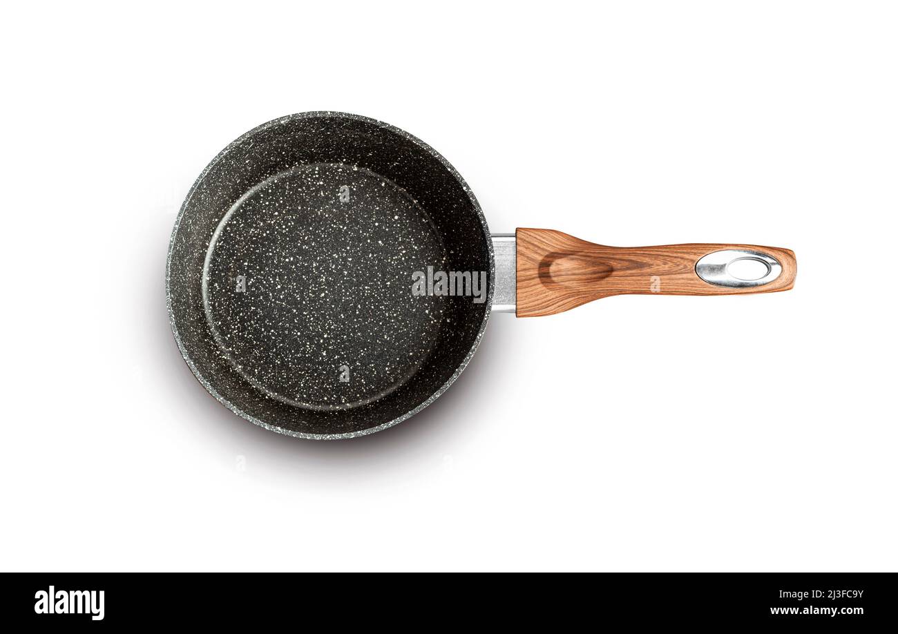 Modern frying pan with non-stick granite coating isolated on white ...