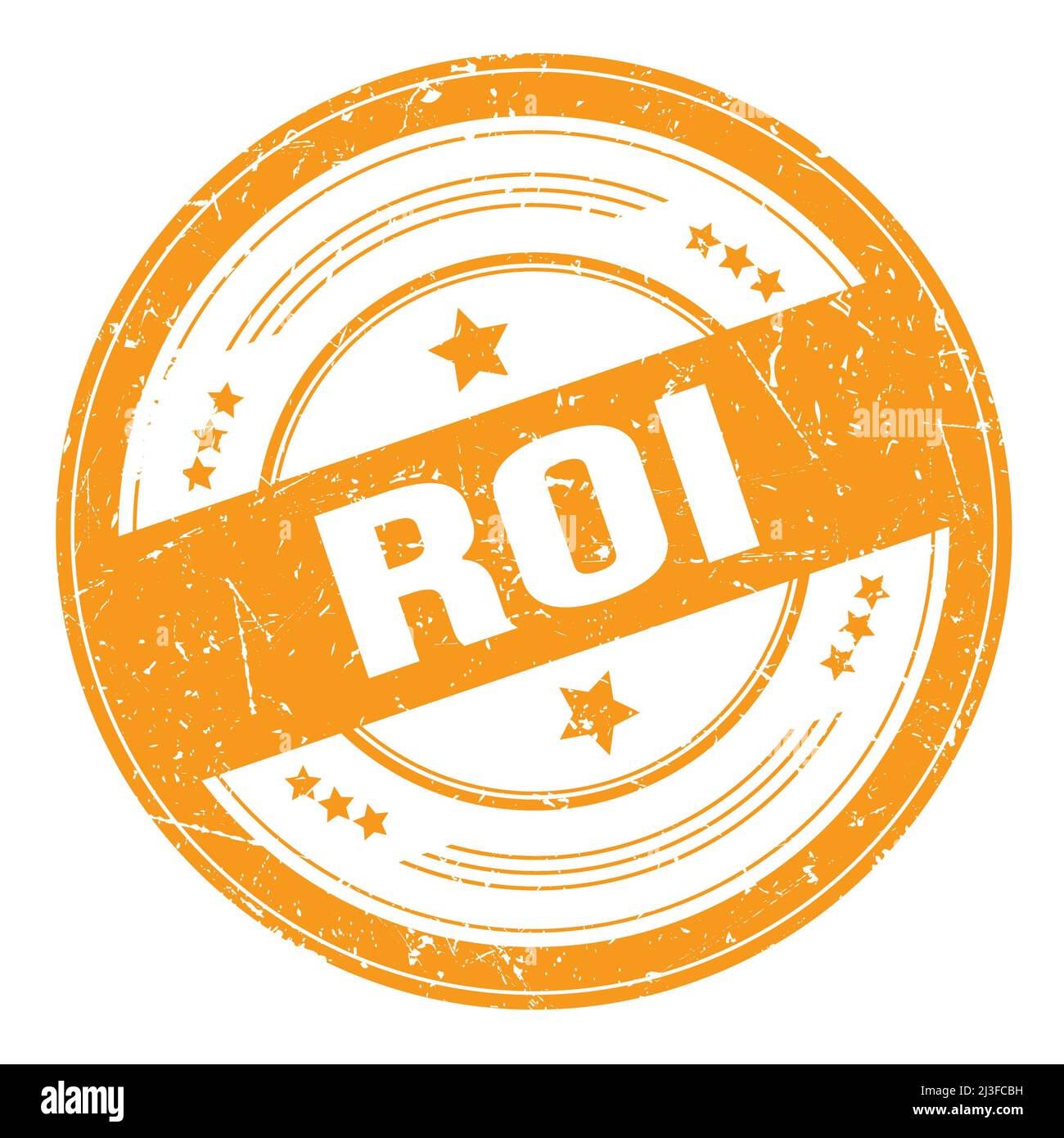 ROI text on orange round grungy texture stamp Stock Photo - Alamy