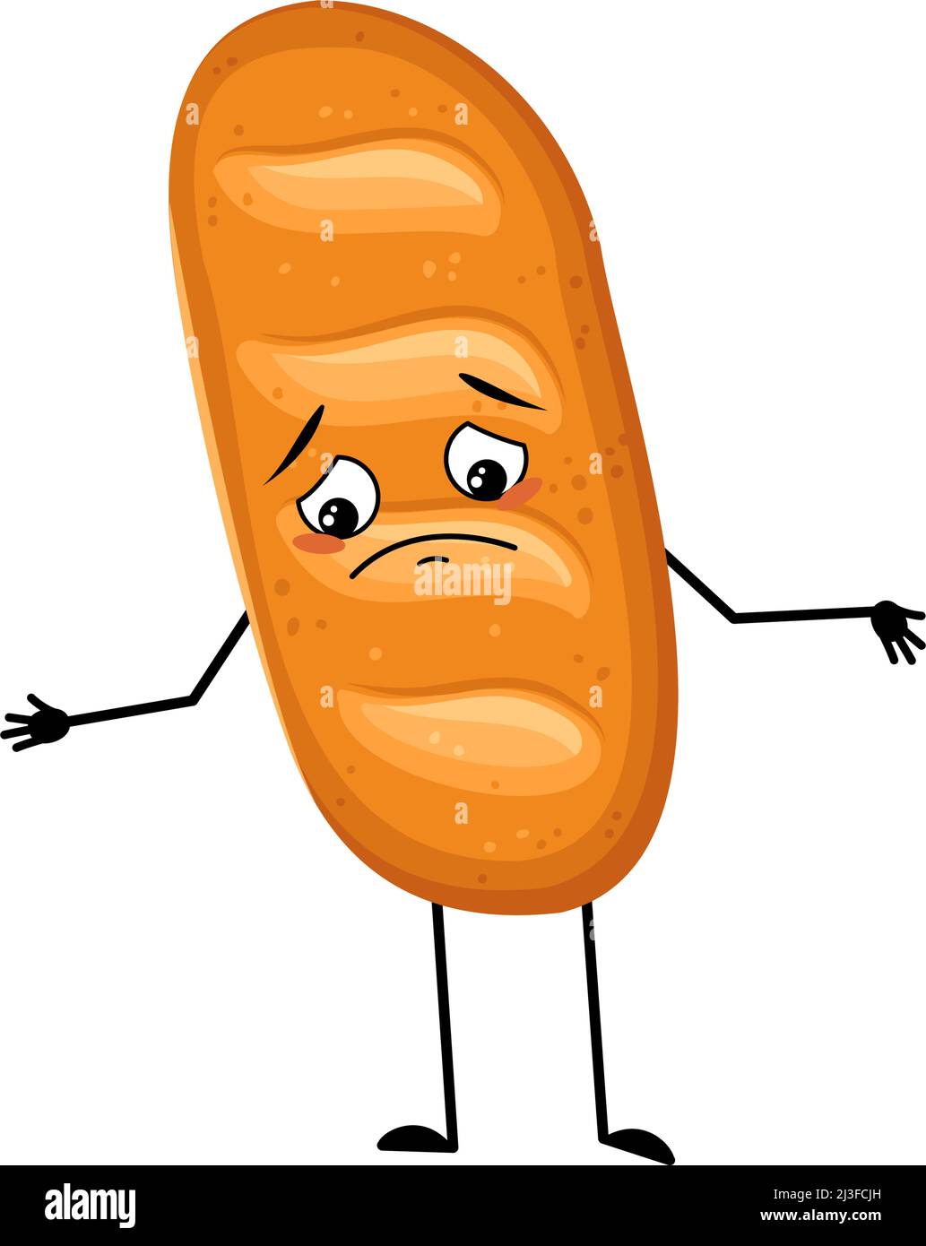 Cute loaf of bread character with sad emotions, depressed face, down ...