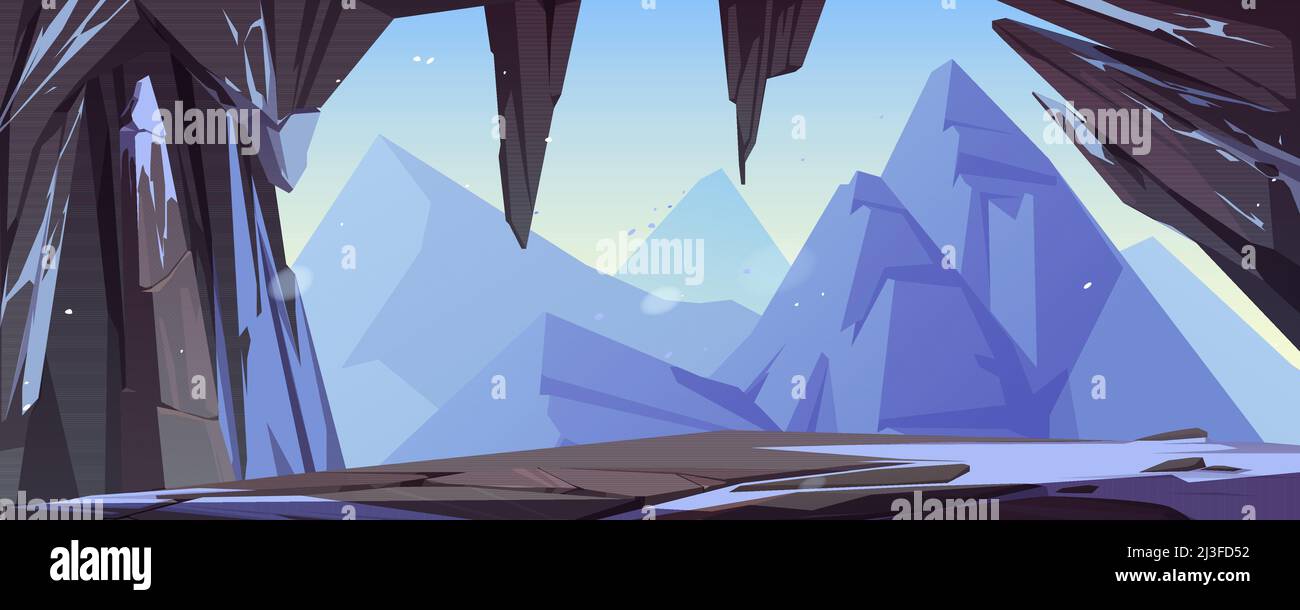 Cave or stone arch with view mountains. Vector cartoon illustration of ...