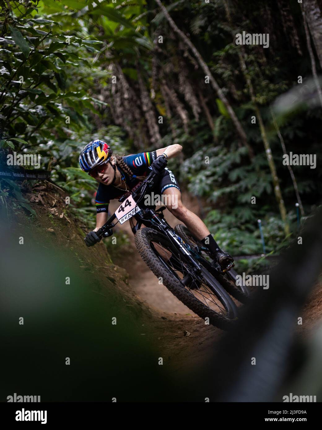 Biker Kate Courtney of USA in action during the training session prior ...