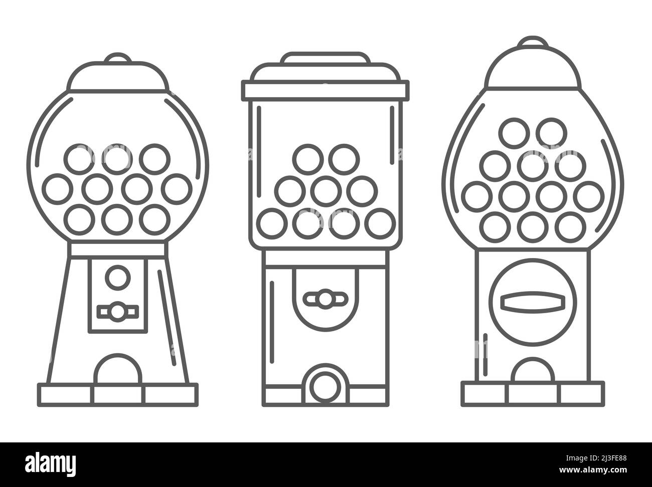 Gumball Machine Line Icon Set Retro Vending Dispenser For Candies And
