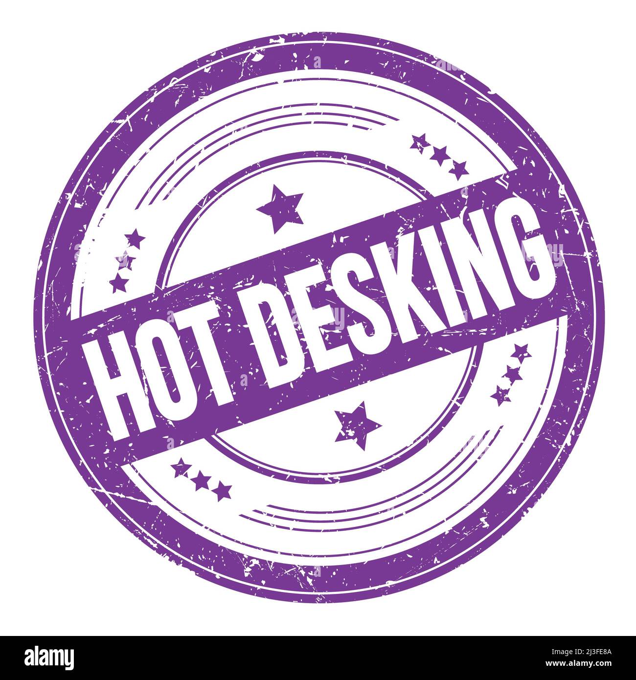 HOT DESKING text on violet indigo round grungy texture stamp Stock ...
