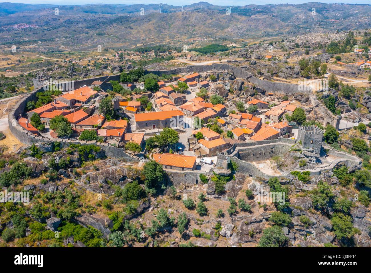 Aerial view of castle in Portuguese town Sortelha Stock Photo - Alamy