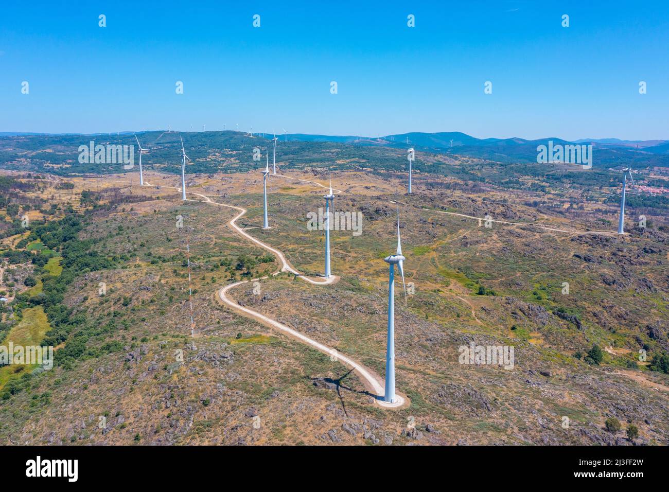 Wind turbines at Sortelha town in Portugal Stock Photo - Alamy
