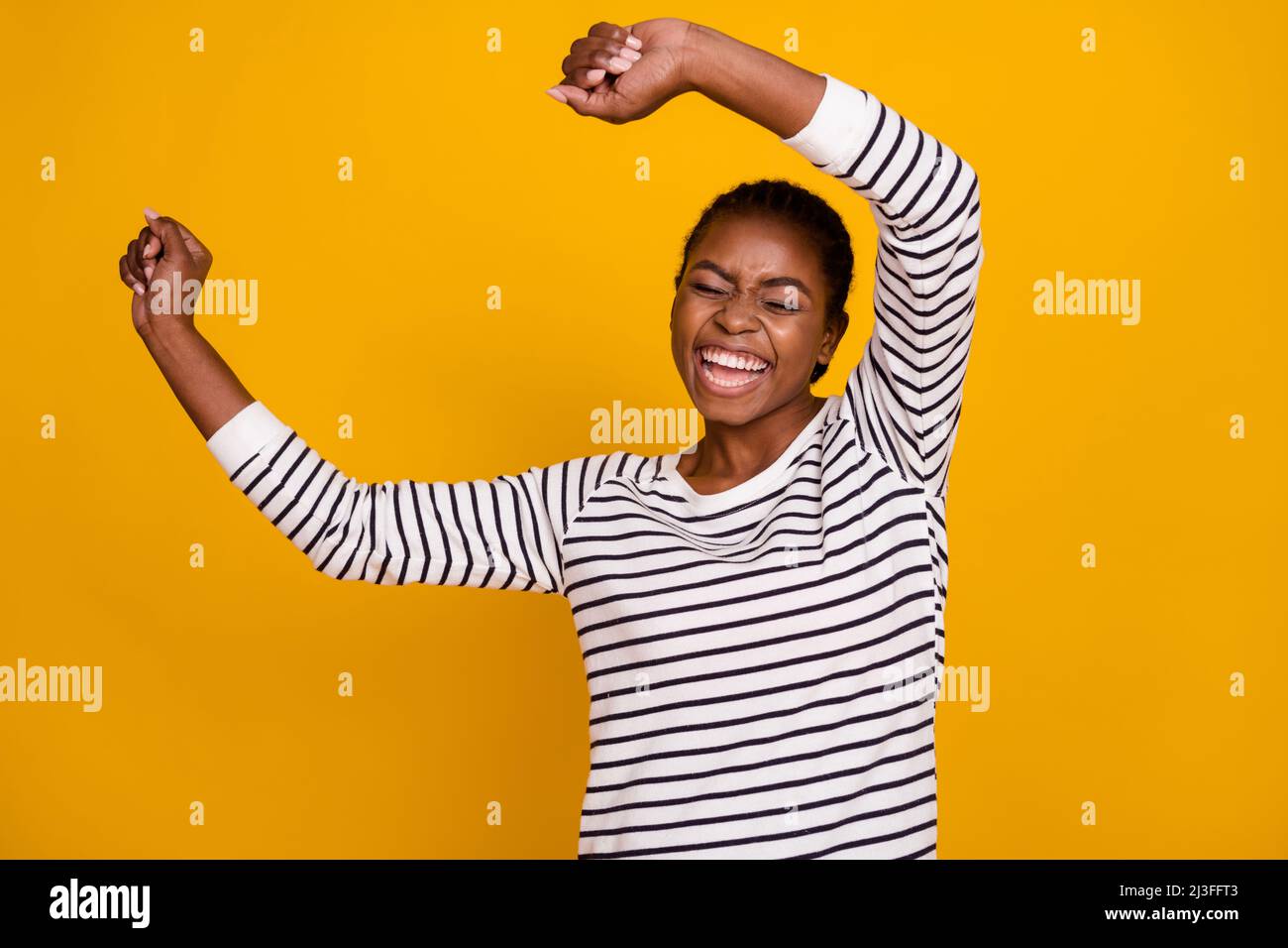 Photo of young excited lovely girl have fun dance chill hang-out ...