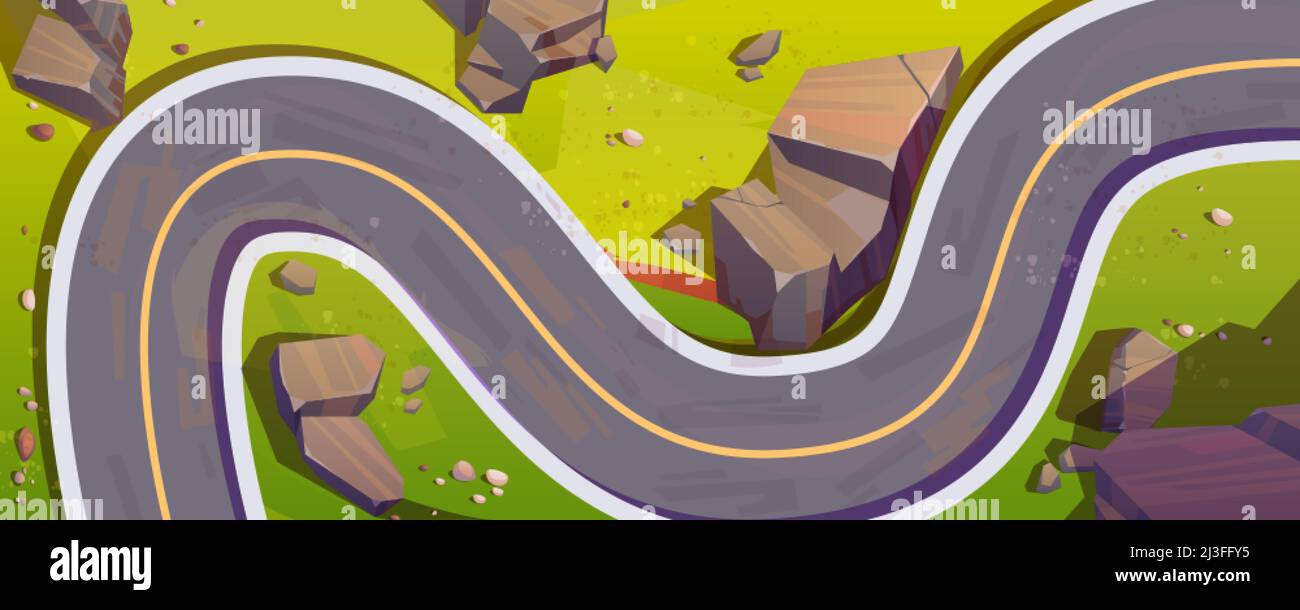 Top view of winding car road, mountain serpentine. Vector cartoon ...