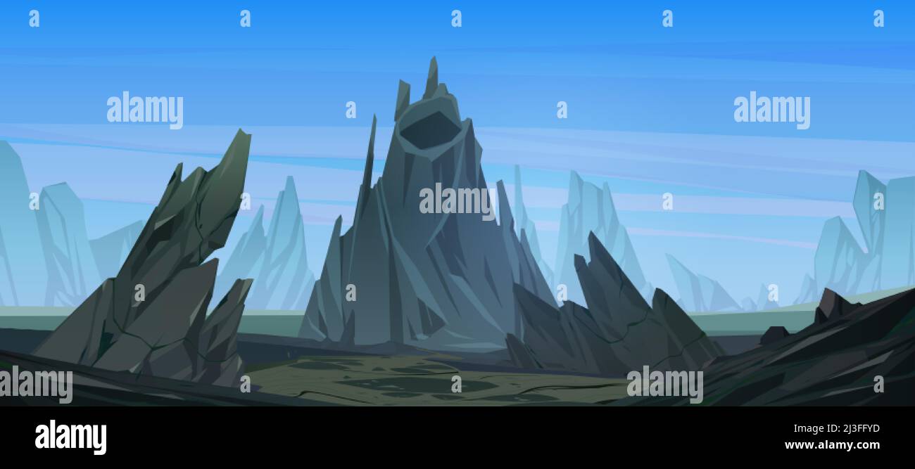 Mountain landscape with dormant volcano. Vector cartoon illustration of ...