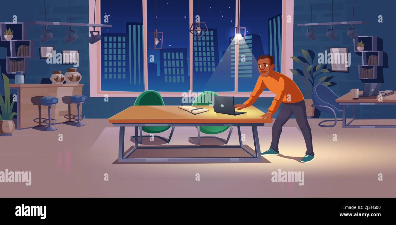 Man work late until night in office. Concept of overtime job, deadline ...