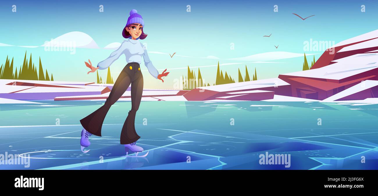 Woman on ice lake snowy Stock Vector Images - Alamy