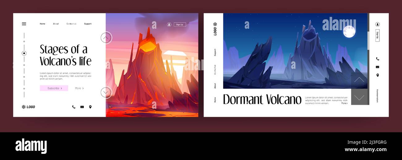 Banners of active and dormant volcanoes. Vector landing pages of ...