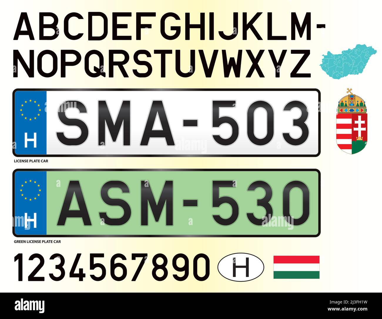 Hungary green car license plate, letters, numbers and symbols, vector ...