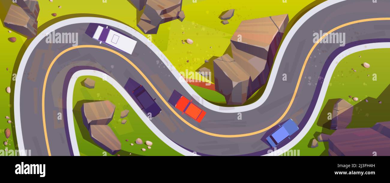 Car On Winding Road Cartoon