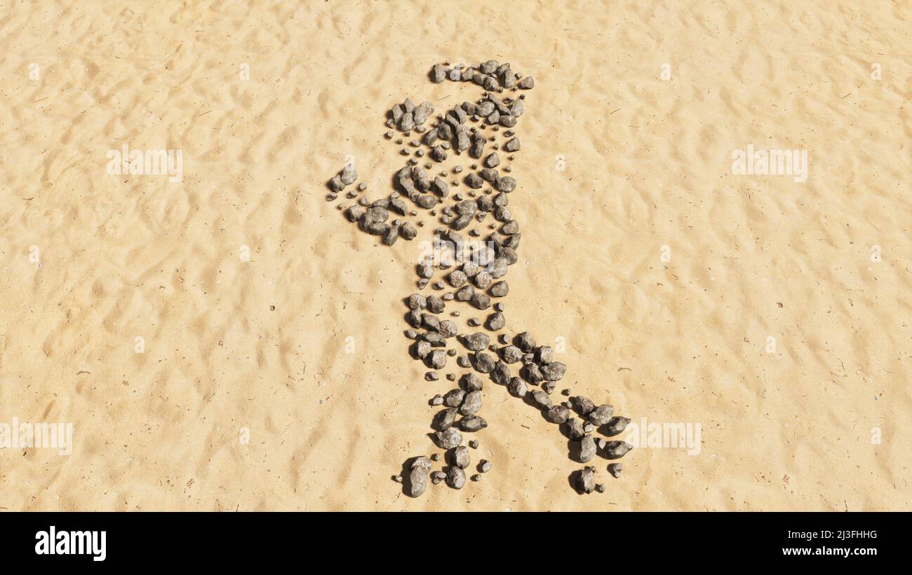 Concept conceptual stones on beach sand handmade symbol shape, golden ...