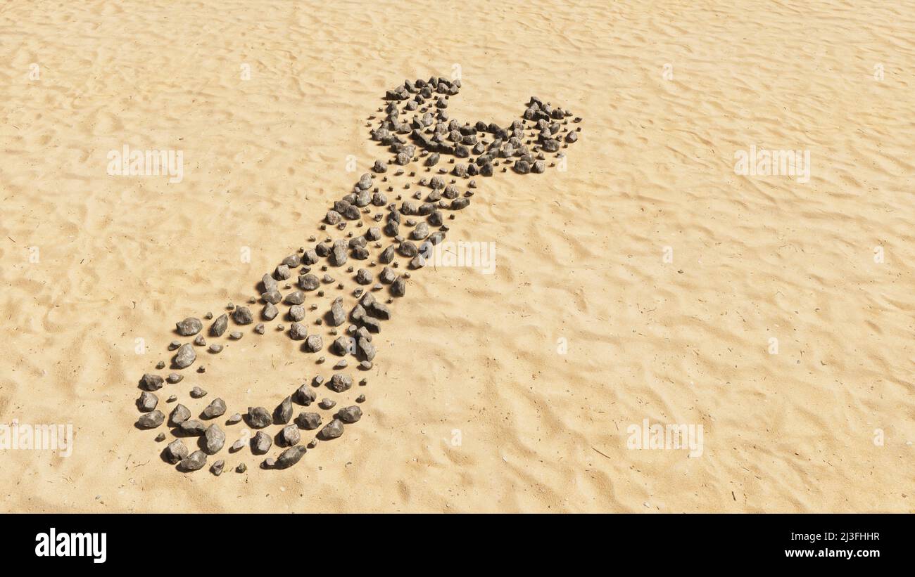 Concept conceptual stones on beach sand handmade symbol shape, golden ...