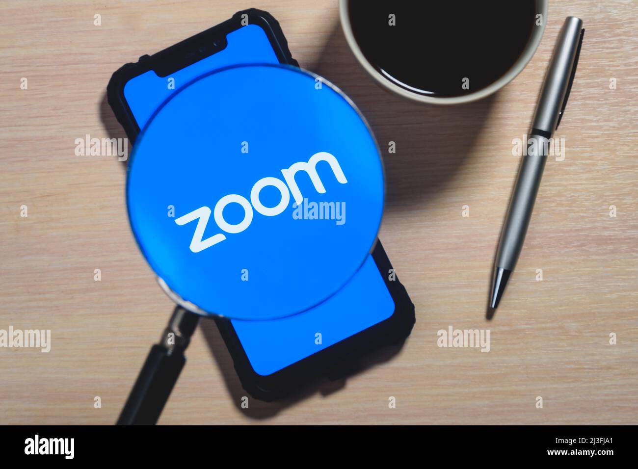 Zoom app logo on the screen smartphone closeup. Zoom Video ...