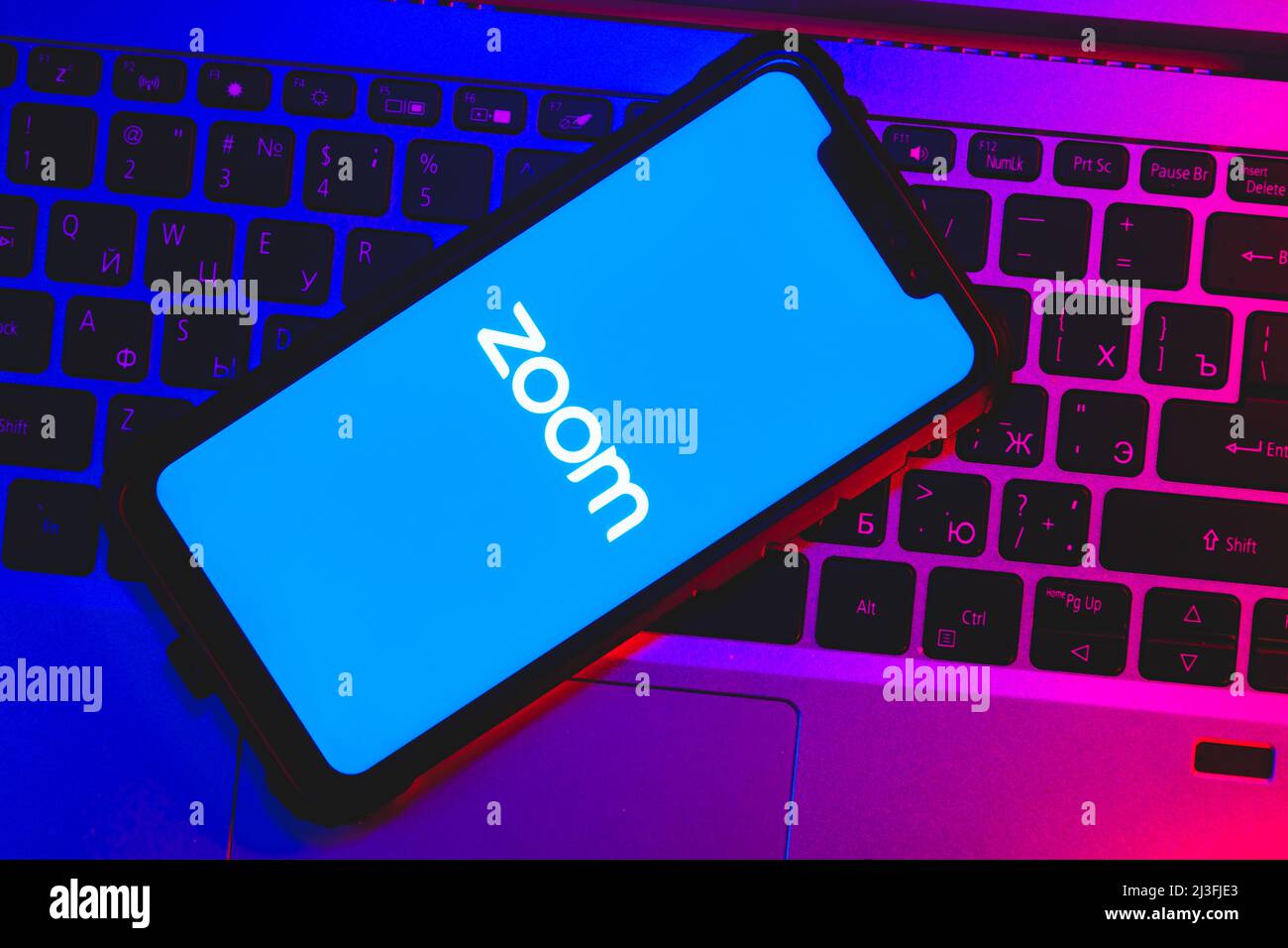 Zoom app logo on the screen smartphone closeup. Zoom Video ...