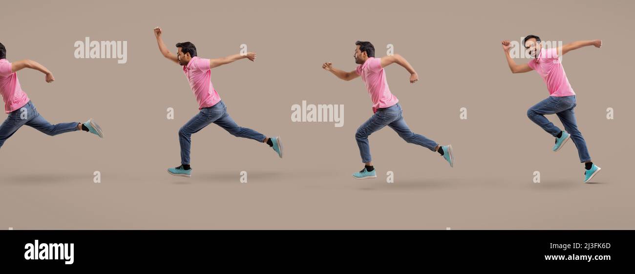 Sequence of a sportsman running from starting line Stock Photo - Alamy