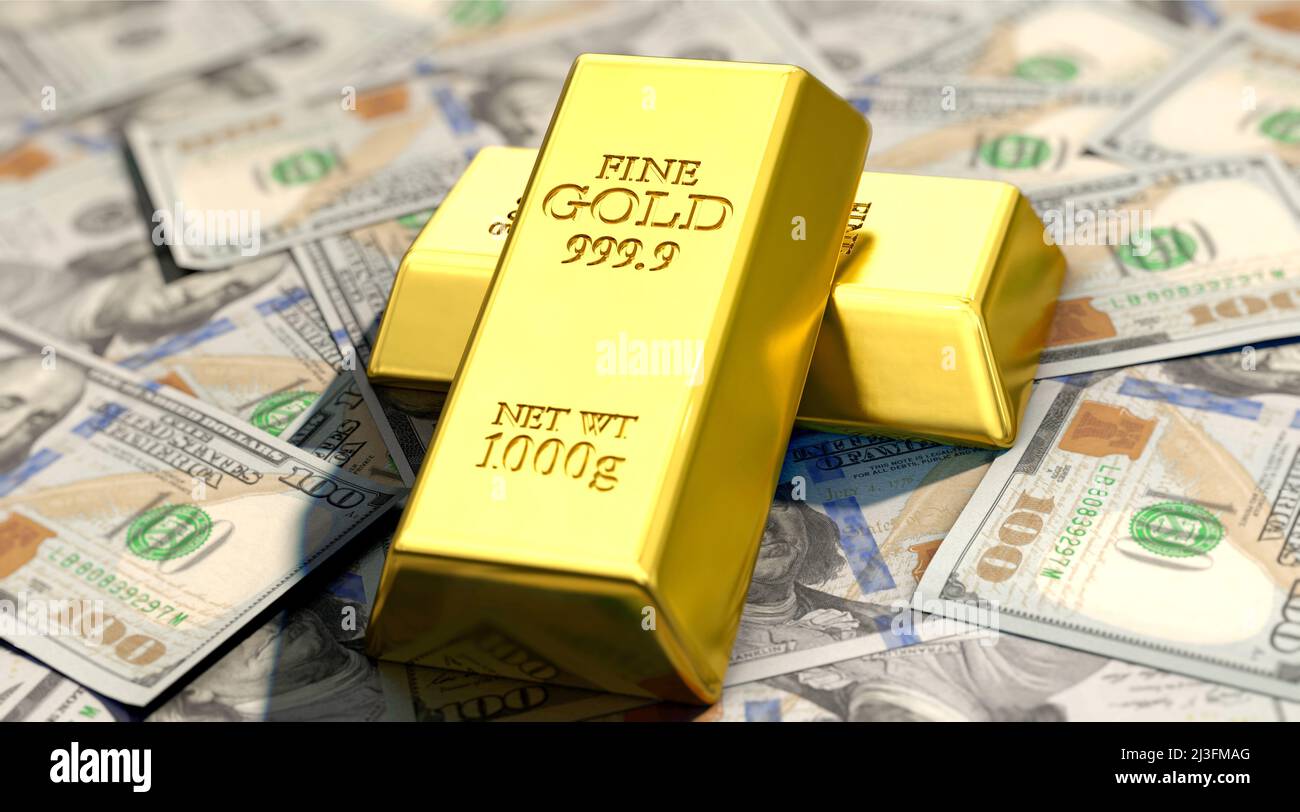 Gold bars on us dollar banknotes hi-res stock photography and images ...