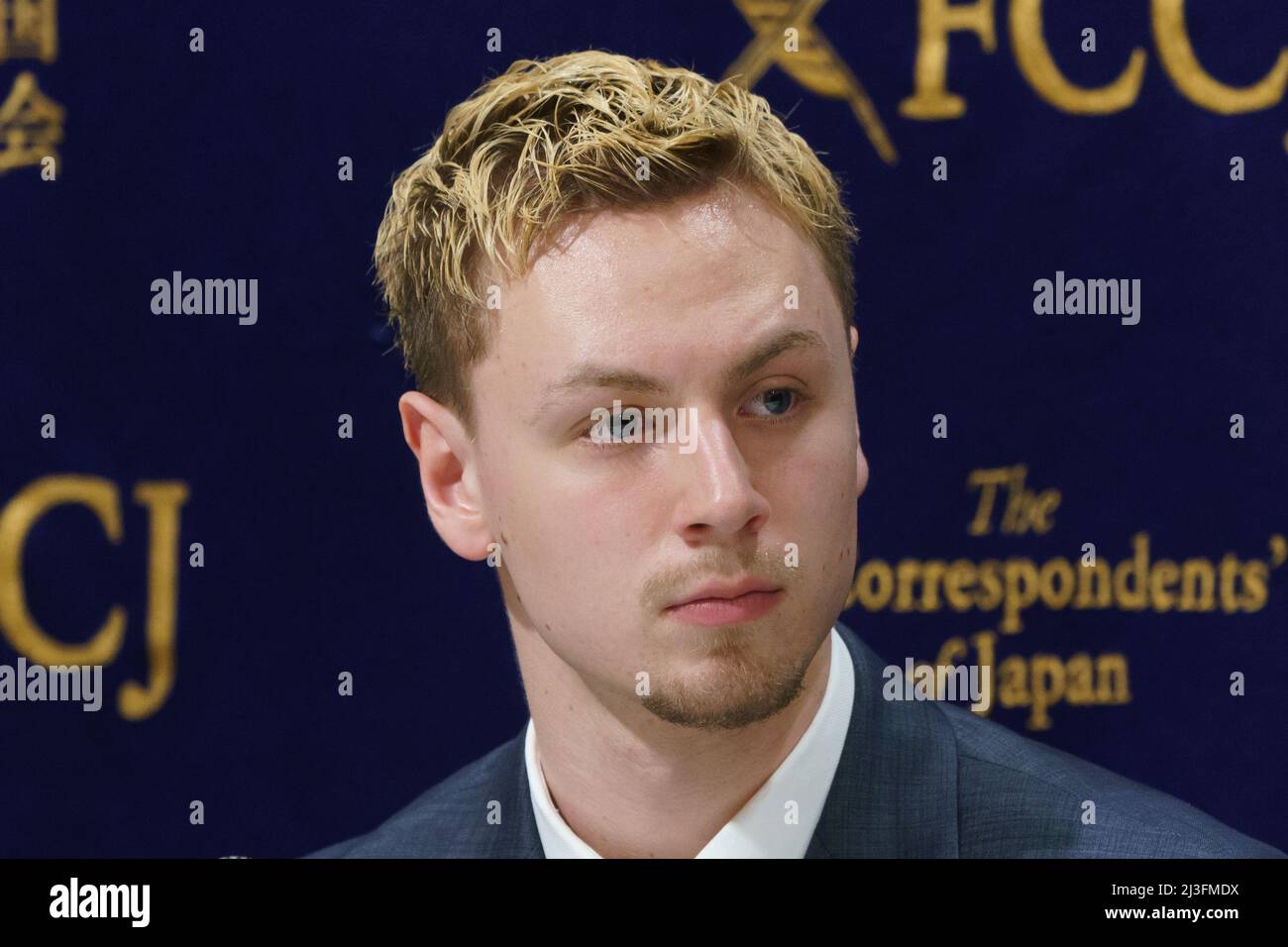 Ukraine's YouTuber Yan Tkachov attends a press conference with his old ...