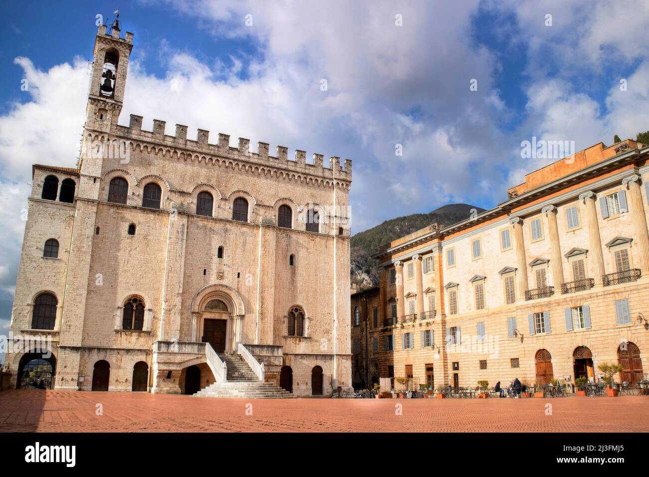 The main square of Gubbio, a small medieval town in central Italy Stock ...