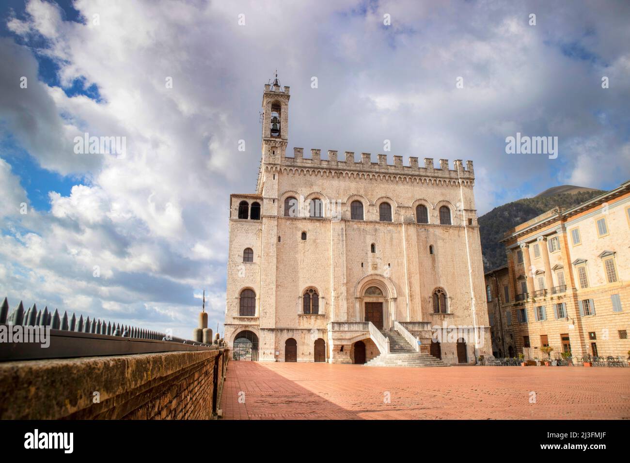 The main square of Gubbio, a small medieval town in central Italy Stock ...