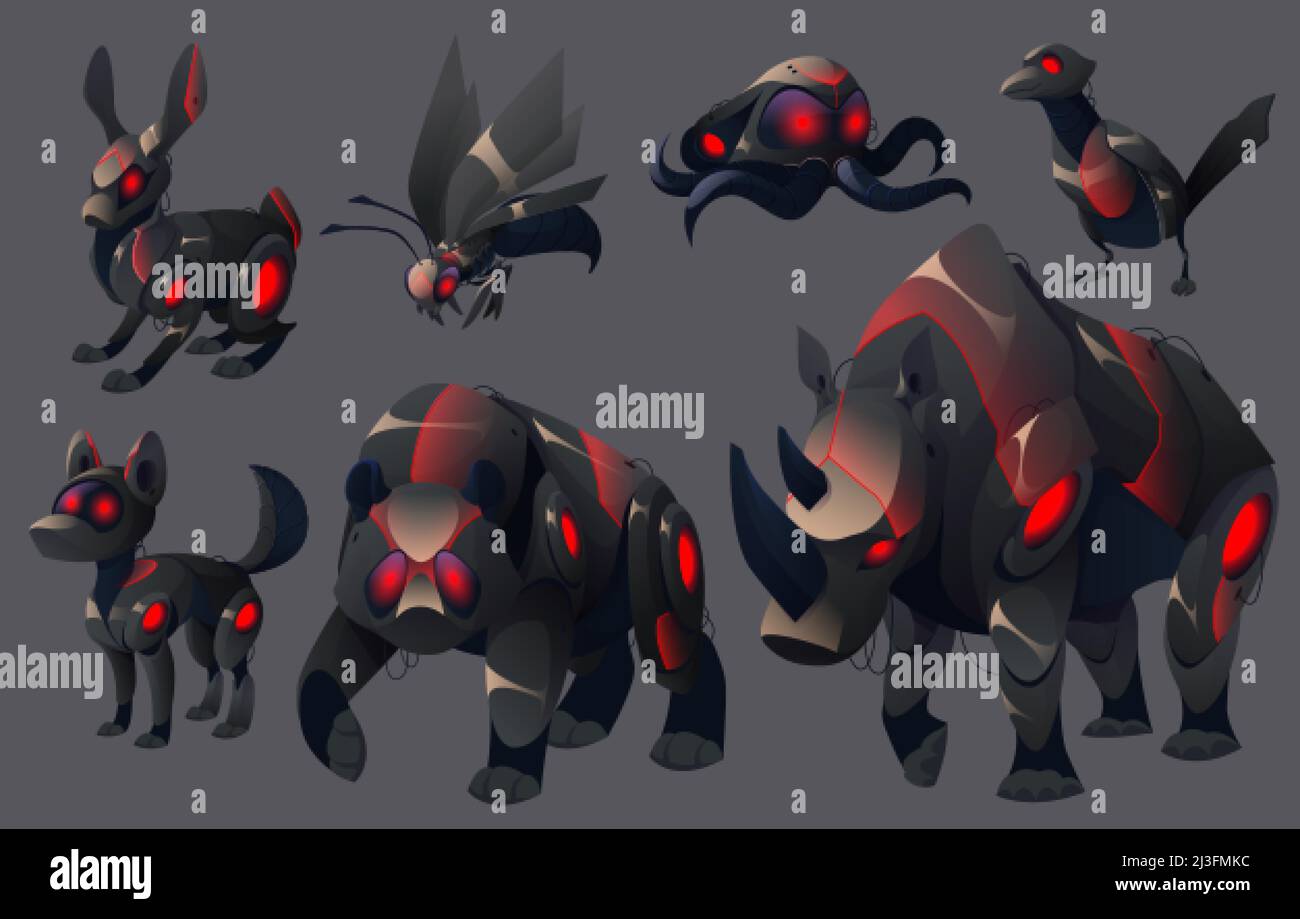 Robots animals, robotics mechanical monsters. Evil cyborgs pets hare ...