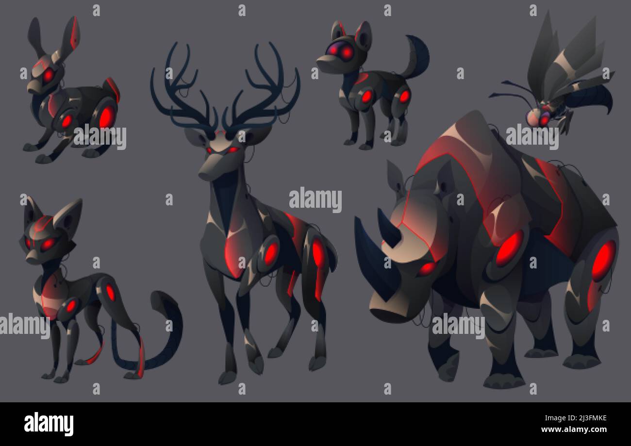 Evil mechanical animals, deer, cat, dog, wasp, rhinoceros and rabbit ...