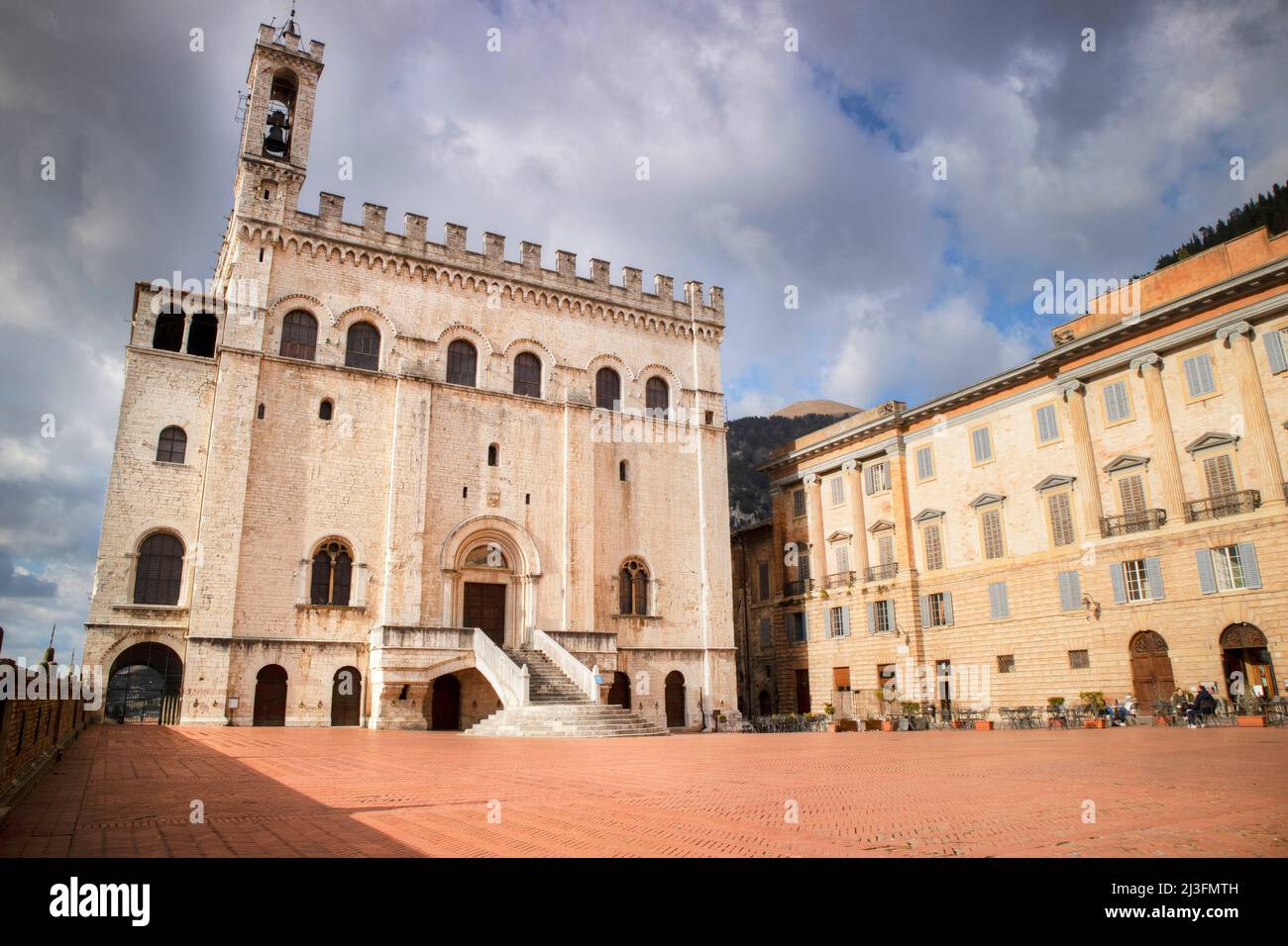 The main square of Gubbio, a small medieval town in central Italy Stock ...