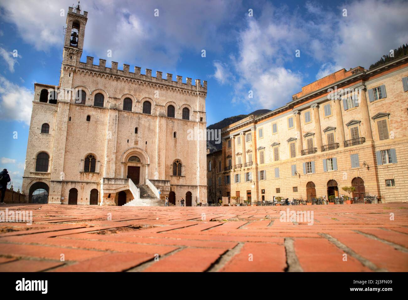 The main square of Gubbio, a small medieval town in central Italy Stock ...