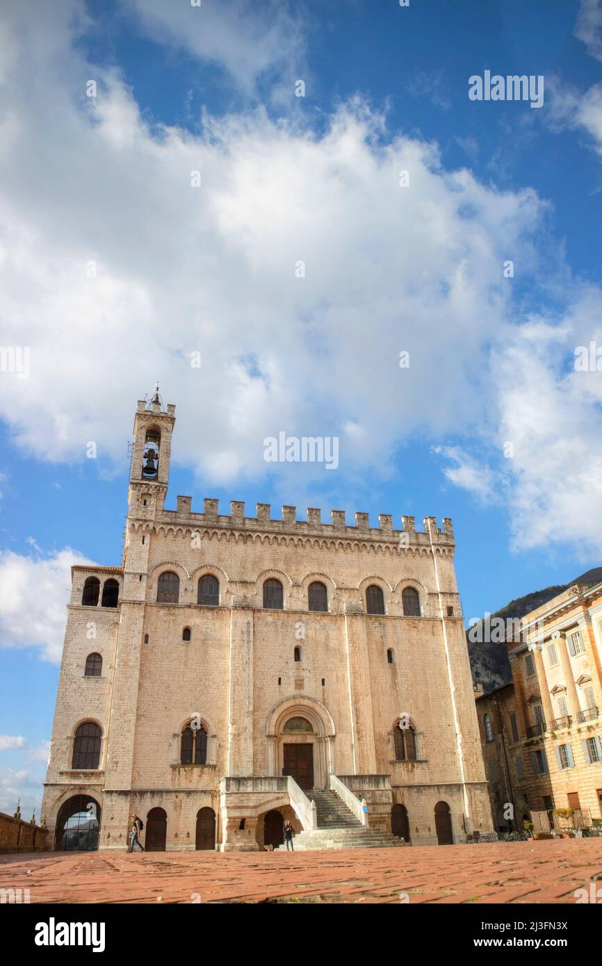 The main square of Gubbio, a small medieval town in central Italy Stock ...