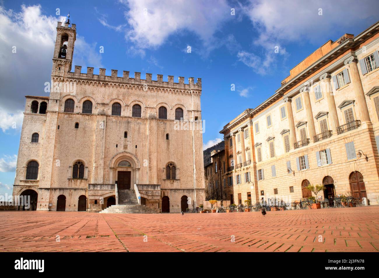 The main square of Gubbio, a small medieval town in central Italy Stock ...