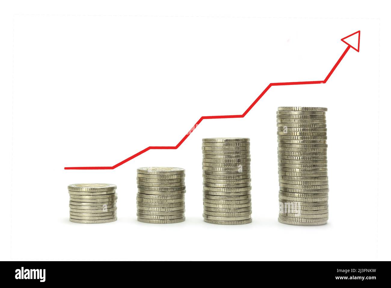 Coins stacked in piles and financial chart. Future income. Stack of ...